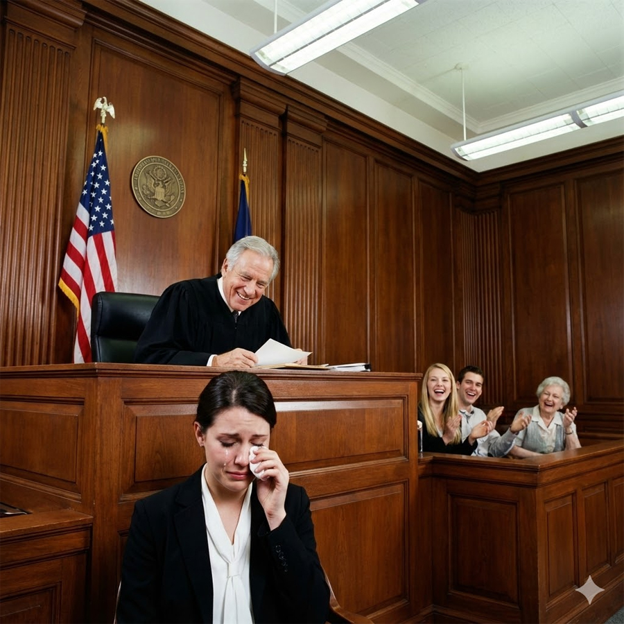 During the divorce hearing, my husband sat with his legs crossed, smug ...